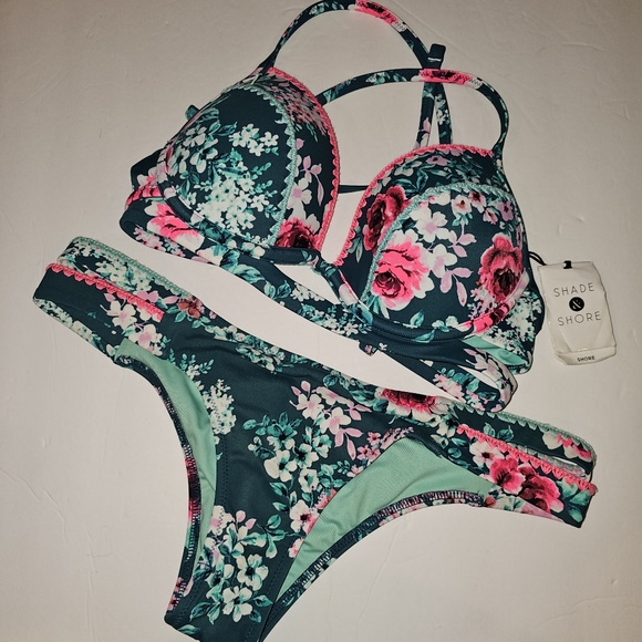 Shade & Shore | Swim | Floral String Bikini Set Top Sz 34b Bottom Small By Shade Shore | Poshmark